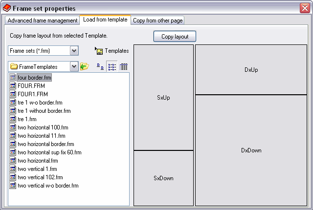 Load frame set layout from template